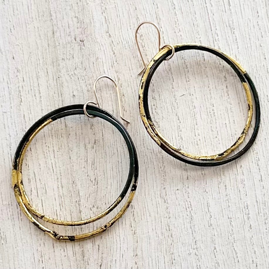 Steel & Gold Leaf Heavy Gauge Hoops | Valerie's Gallery