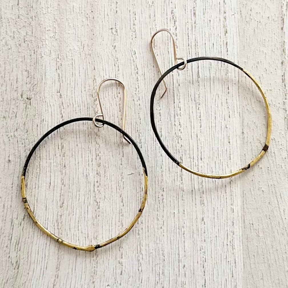 Large Steel & Gold Leaf Hoops | Valerie's Gallery